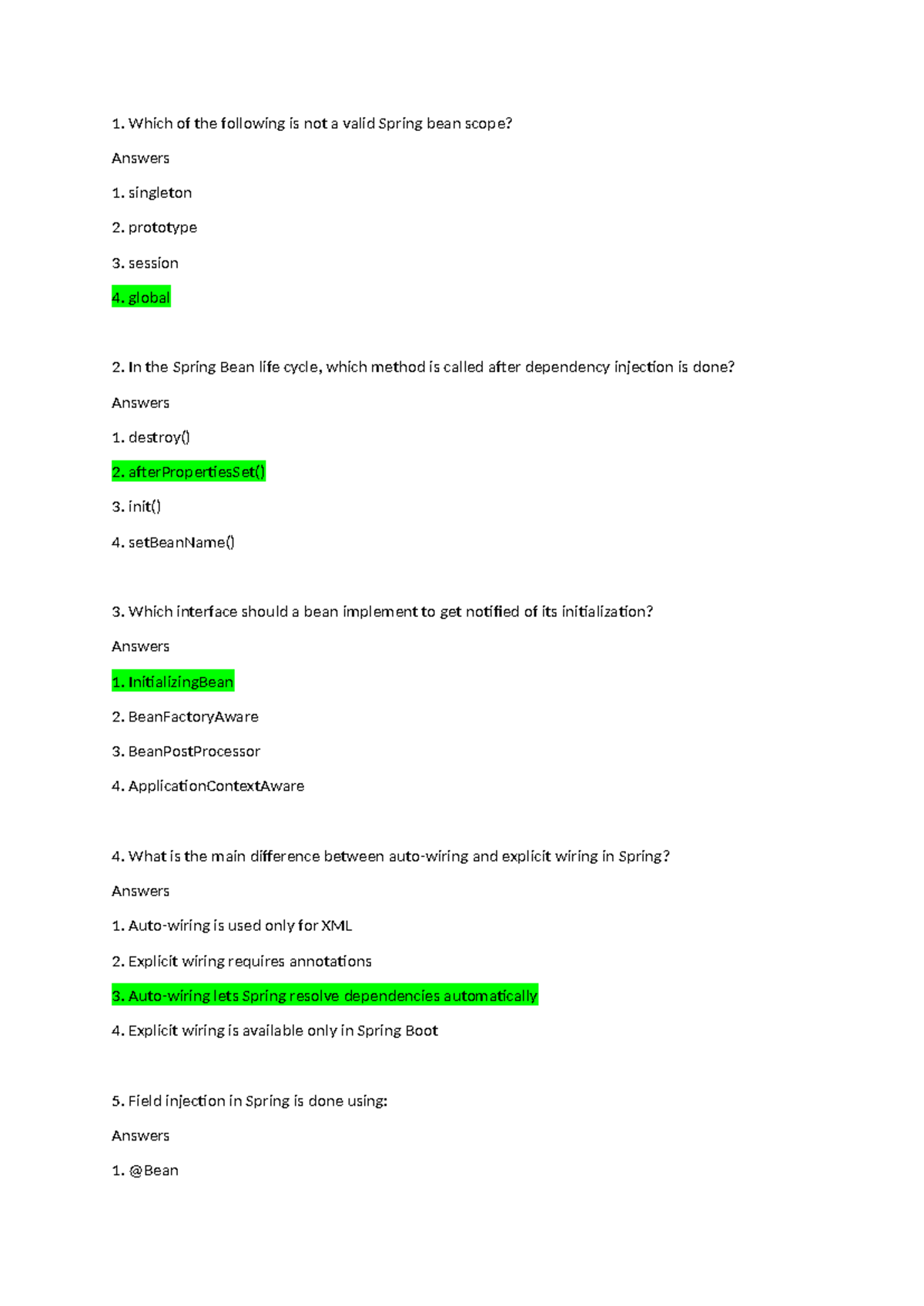 Advance JAVA MOCK DMC: Spring Bean Lifecycle & Scopes Quiz - Studocu