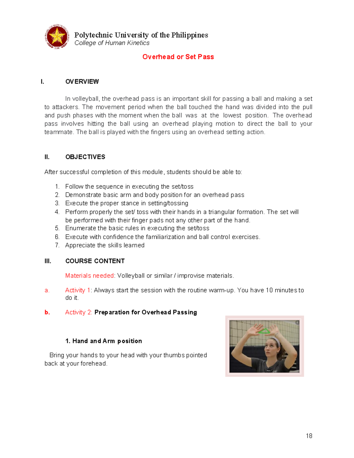 Module 3: Overhead Pass Techniques in Volleyball - HKN 2023 - Studocu