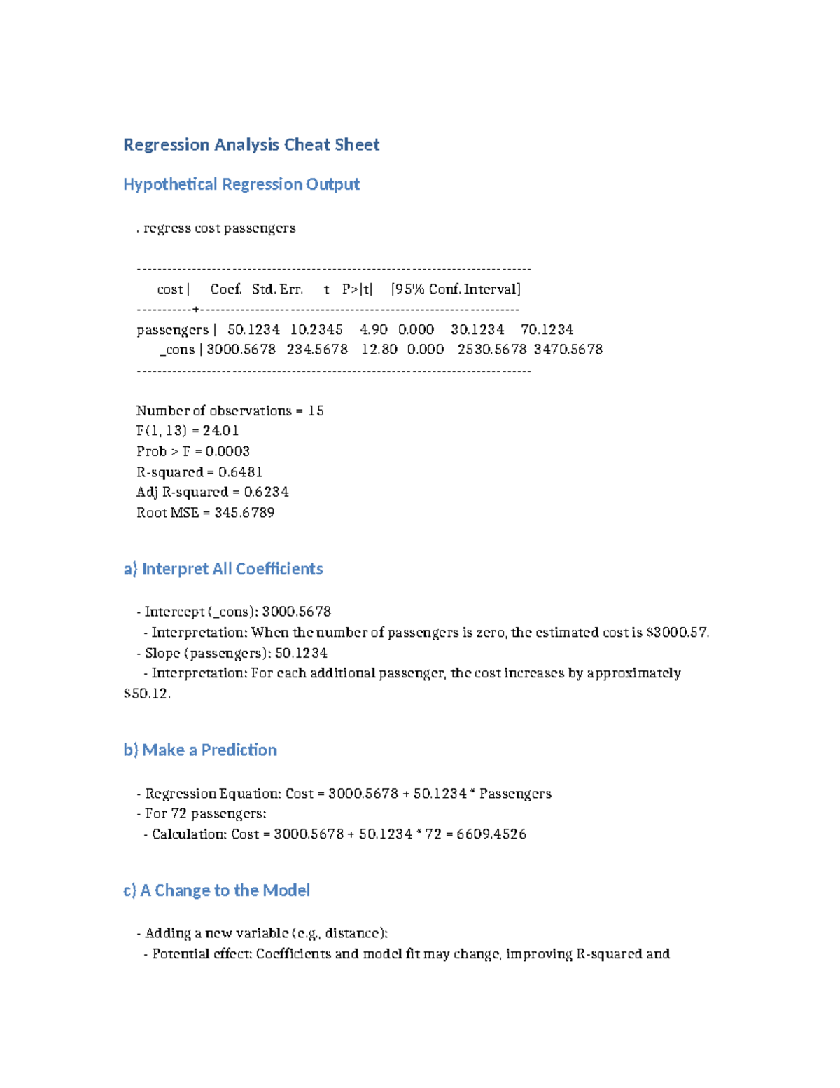 Regression Analysis Cheat Sheet - Regression Analysis Cheat Sheet ...