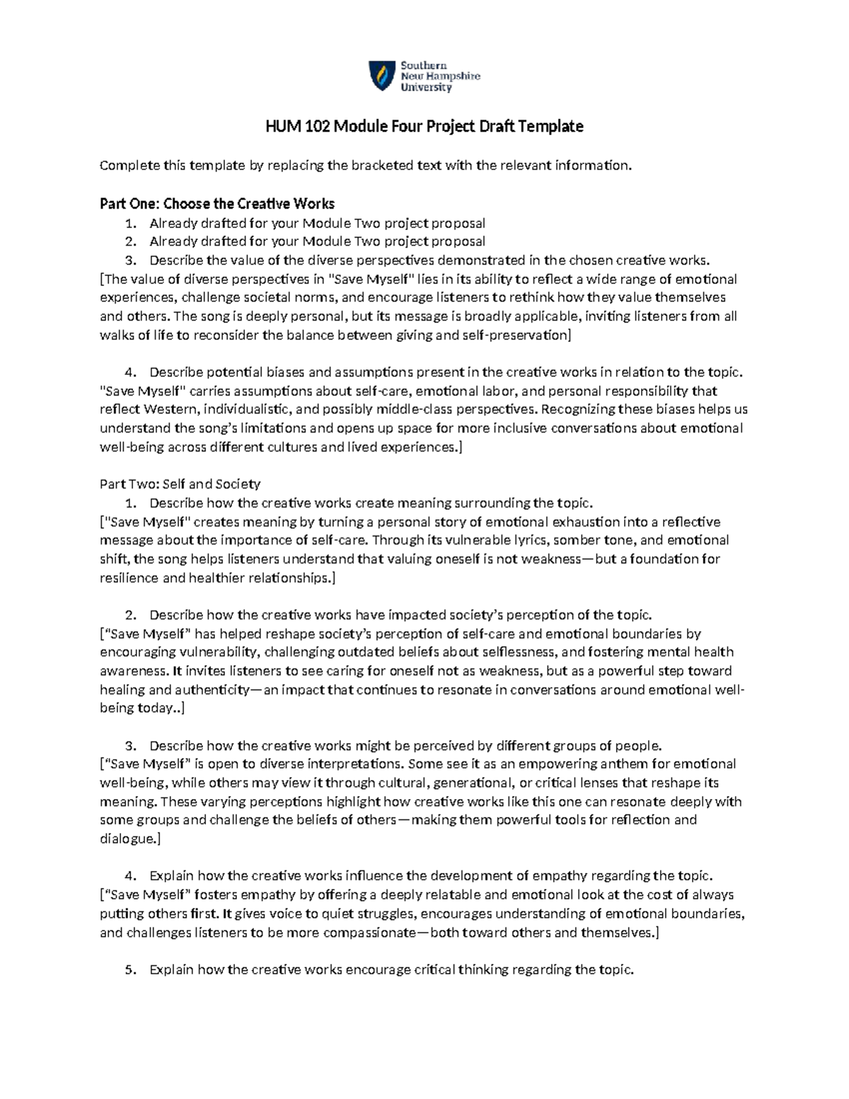 HUM 102 Module Four Project Draft: Exploring Creative Works and ...