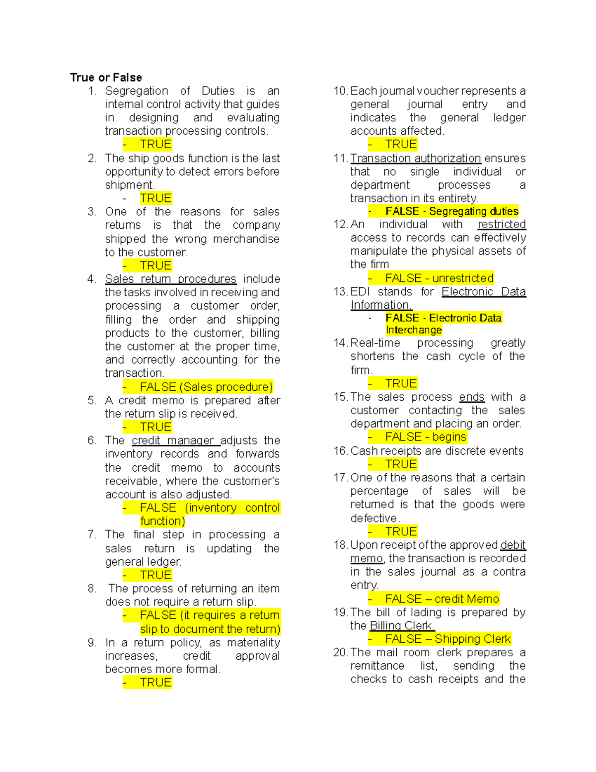 AIS Midterm Review: True/False & Multiple Choice Questions - Studocu