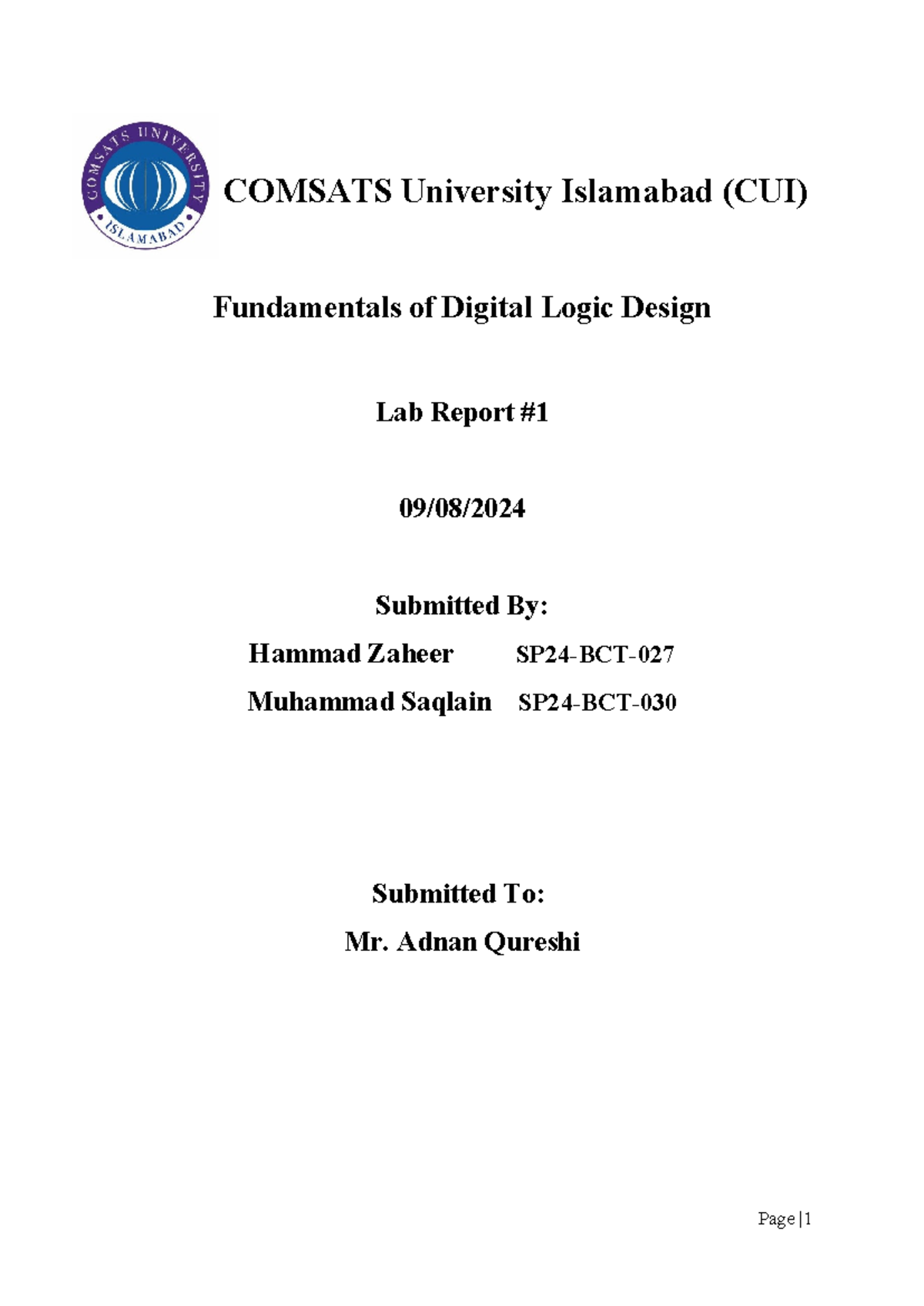 CUI DLD Lab Report: Exploring Logic Gates and Their Functions - Studocu