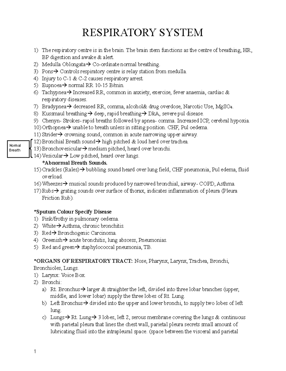 Respiratory System Study Guide: Key Concepts & Diagnostic Tests - Studocu