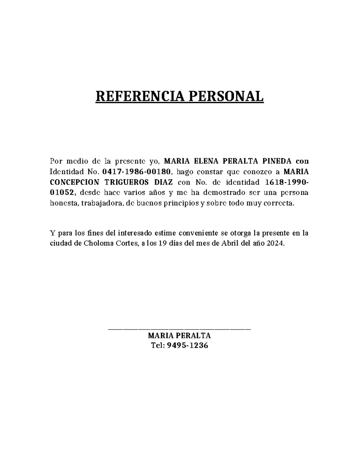 Referencia Personal y Laboral - Diferentes Formatos y Ejemplos - Studocu