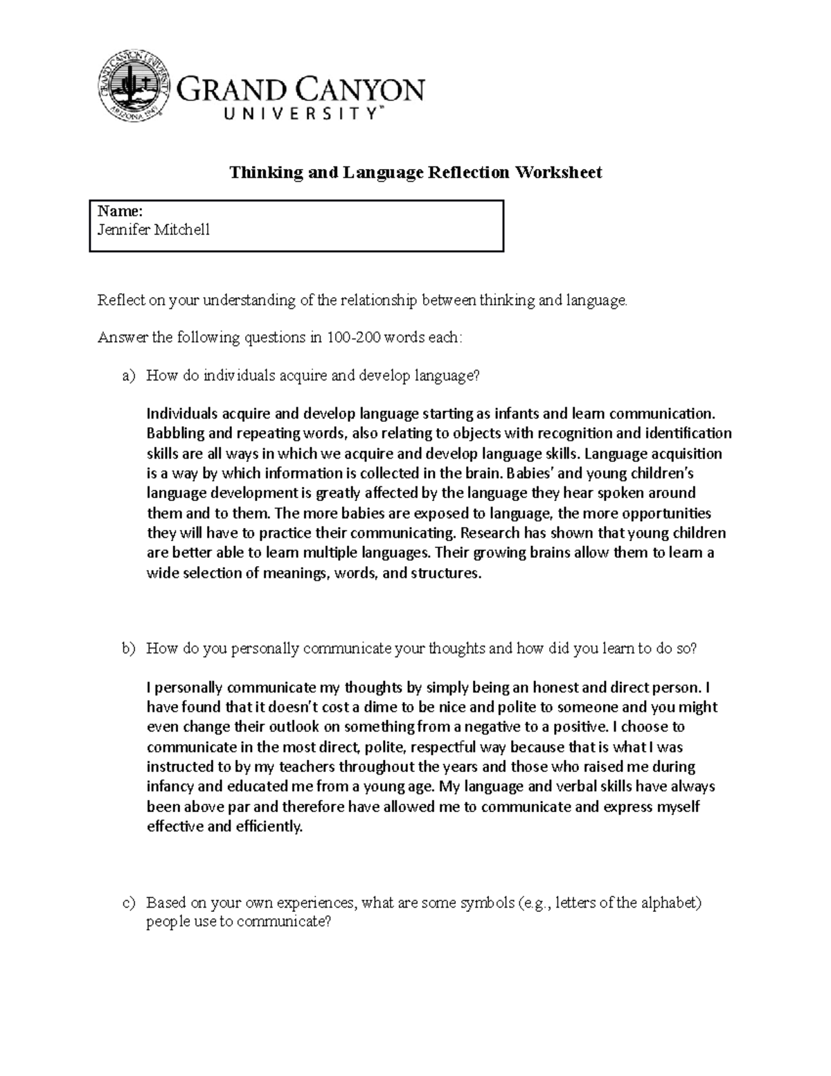 PHI105.T5 Thinking and Language Reflection Worksheet - Thinking and ...