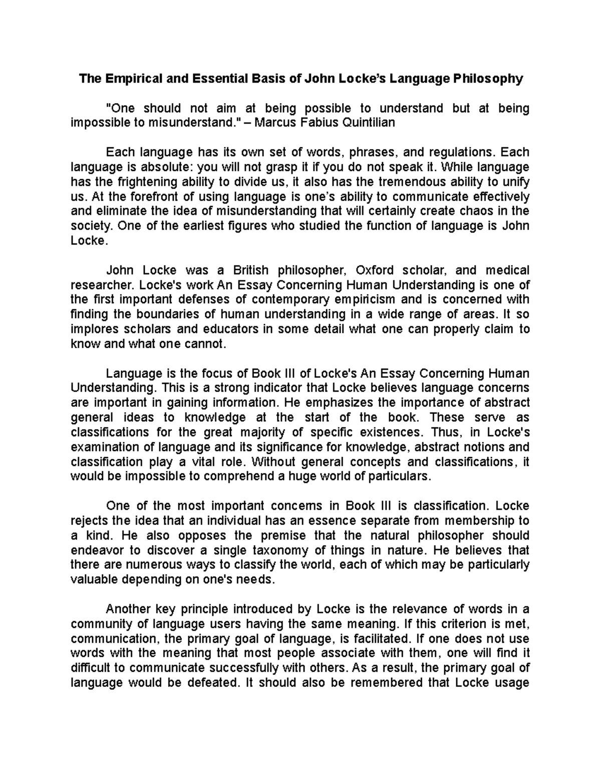Essay Project - Language Education Insights from John Locke's ...