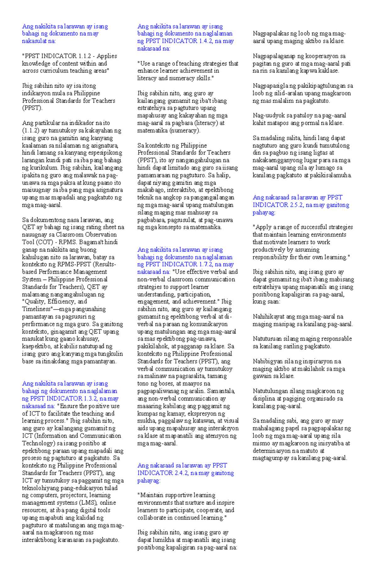 PPST Indicators Analysis: Enhancing Teacher Effectiveness and Learner ...