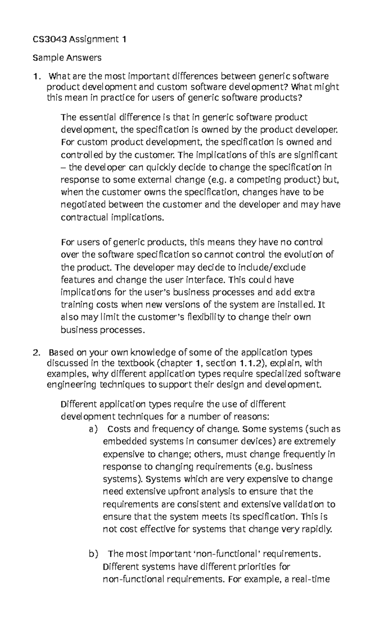 CS3043 Assignment 1 Comprehensive Sample Answers and Analysis - Studocu