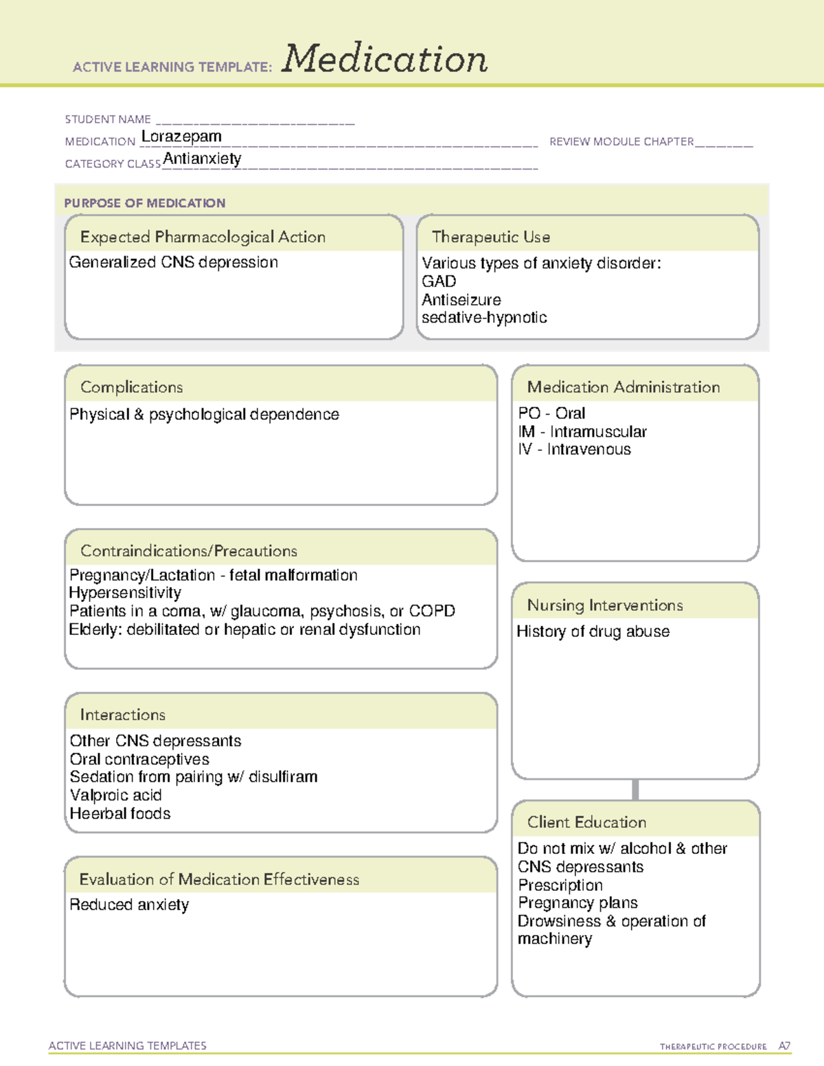 M2 Medication - Lorazepam - ACTIVE LEARNING TEMPLATES TherapeuTic ...