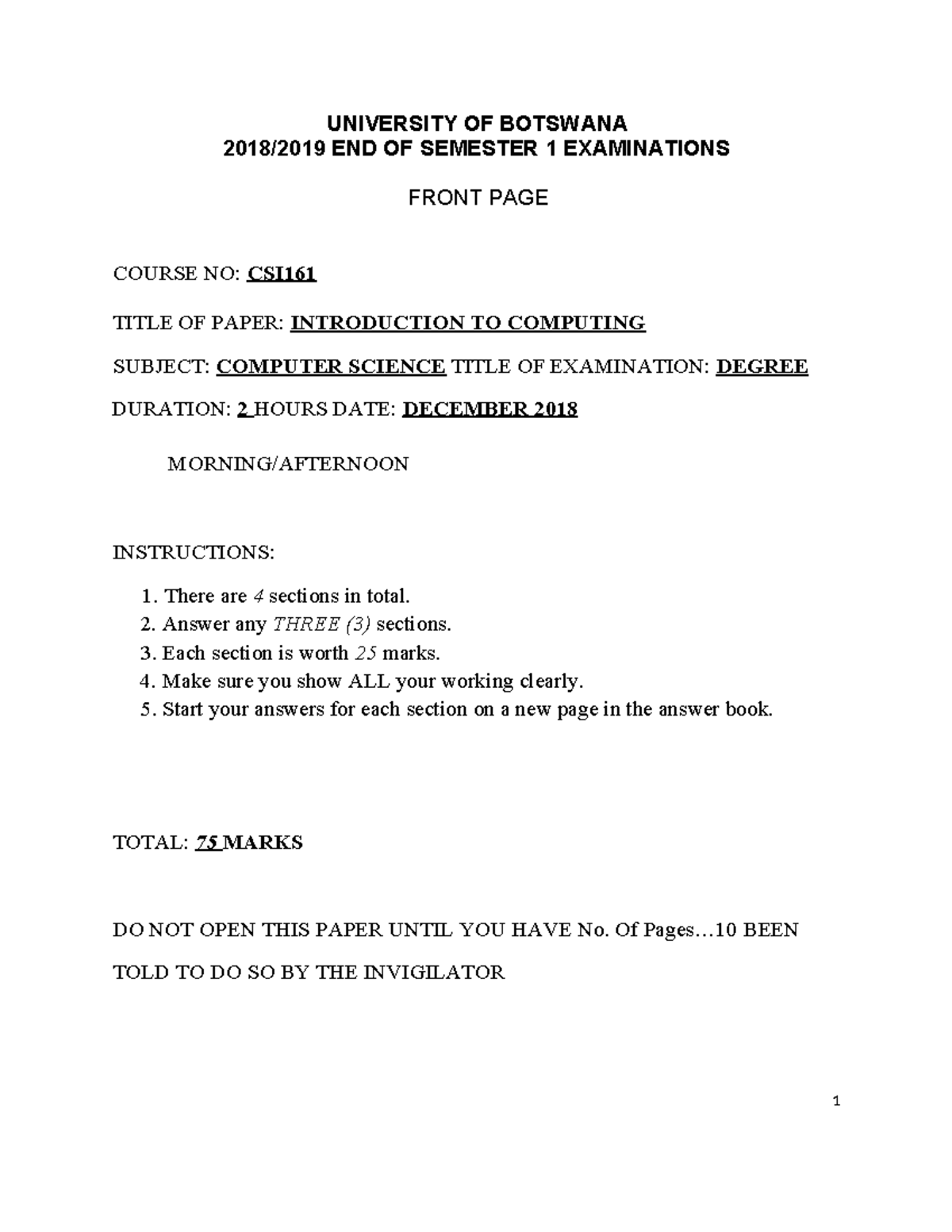 CSI161 - Introduction to Computing End of Semester Exam Practice - Studocu