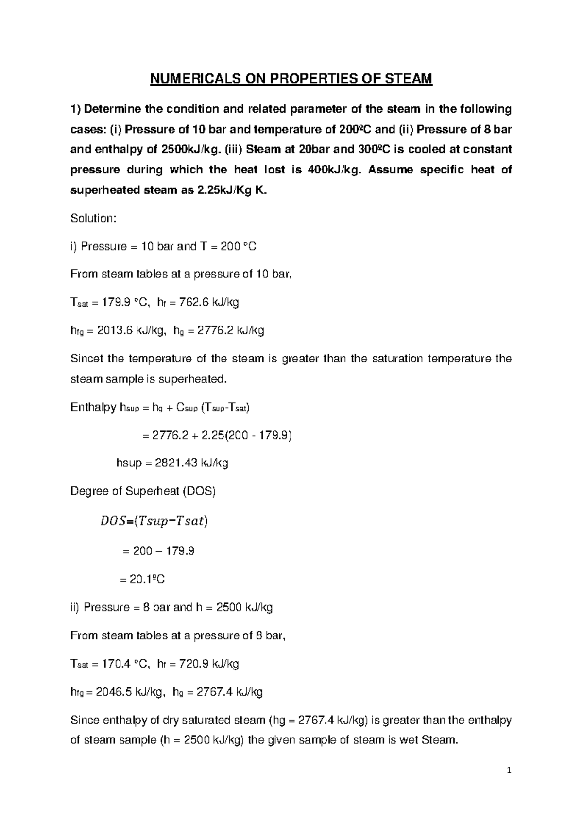 Numerical Solutions on Steam Properties: Boilers and Heat Loss Analysis ...