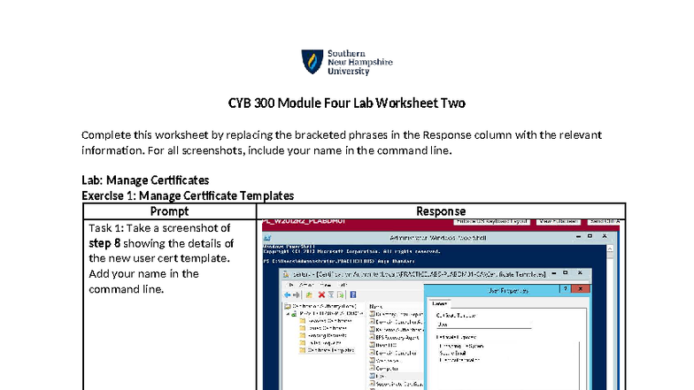 CYB 300 Module Four Lab Worksheet: Manage Certificates Exercise - Studocu