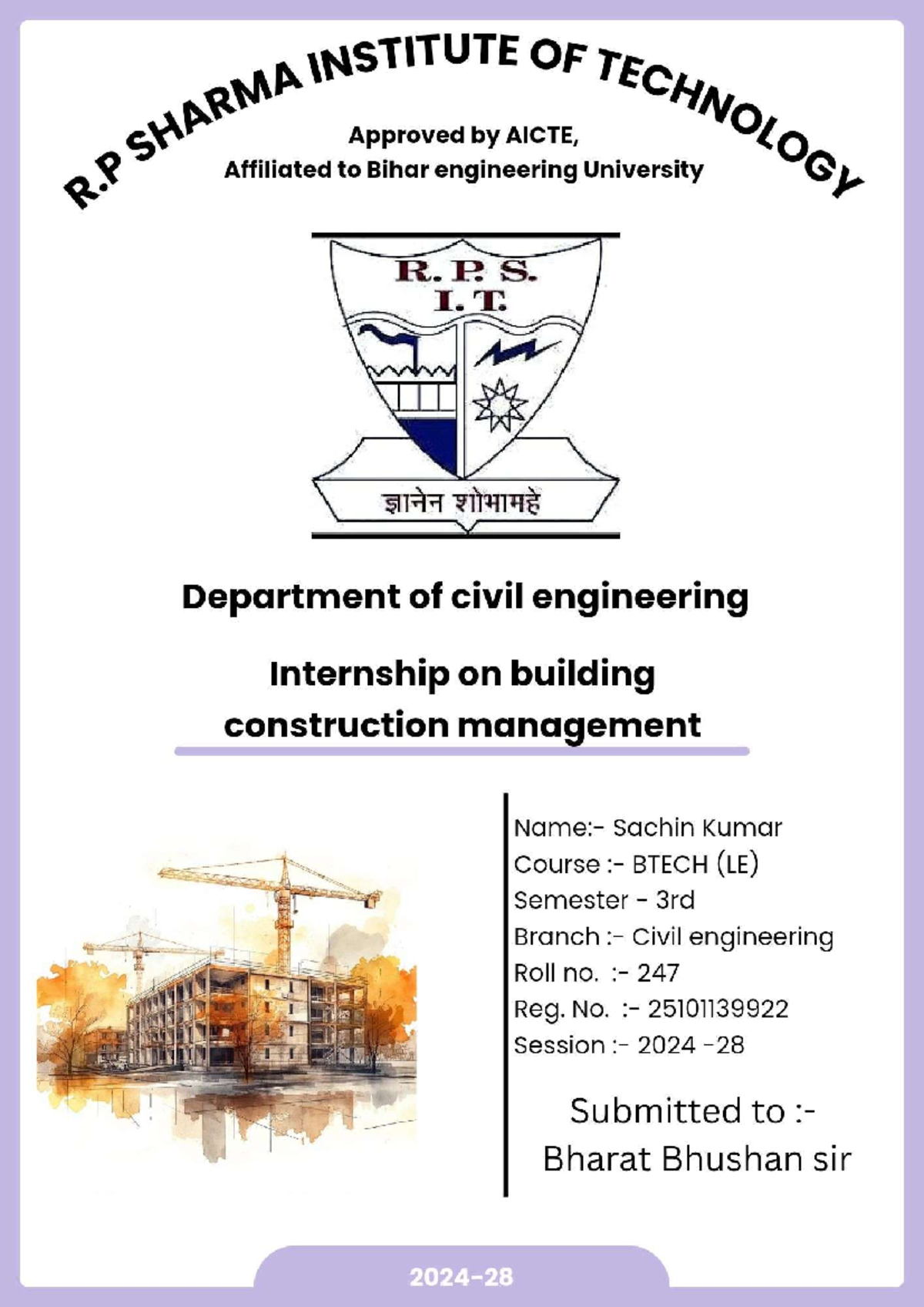 Internship Report on Building Construction Management - BTECH (LE) 3rd ...