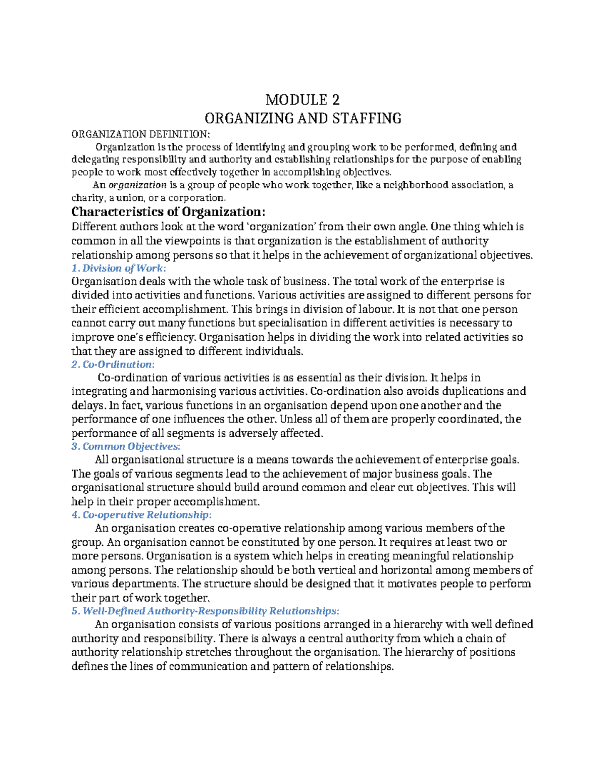 TIME Module 2: Organizing and Staffing in Organizations - Studocu