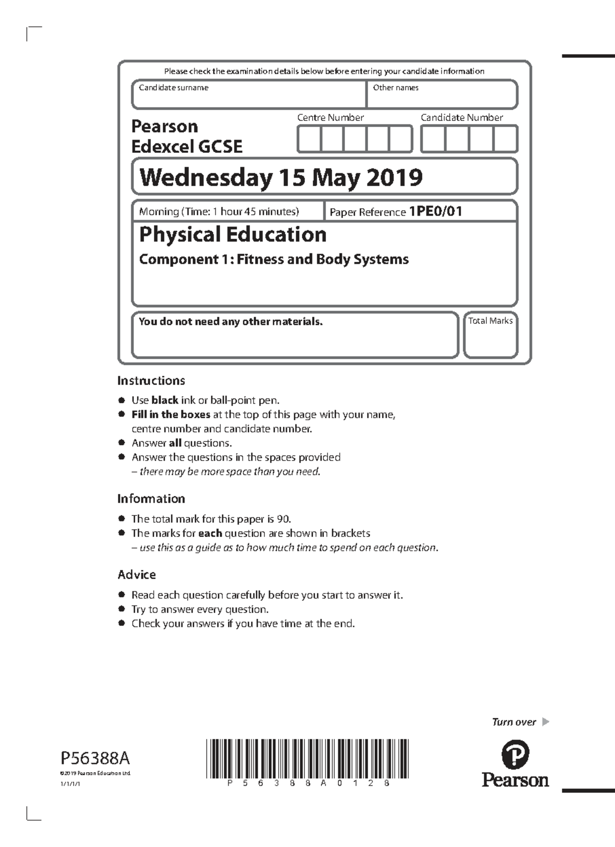 Component 1: GCSE PE Exam Paper - May 2019 Details - Studocu