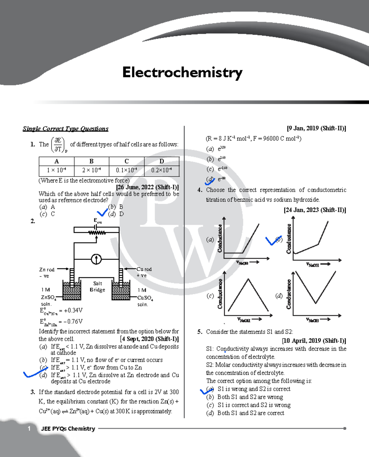 Electrochemistry JEE PYQ Practice Sheet - Studocu