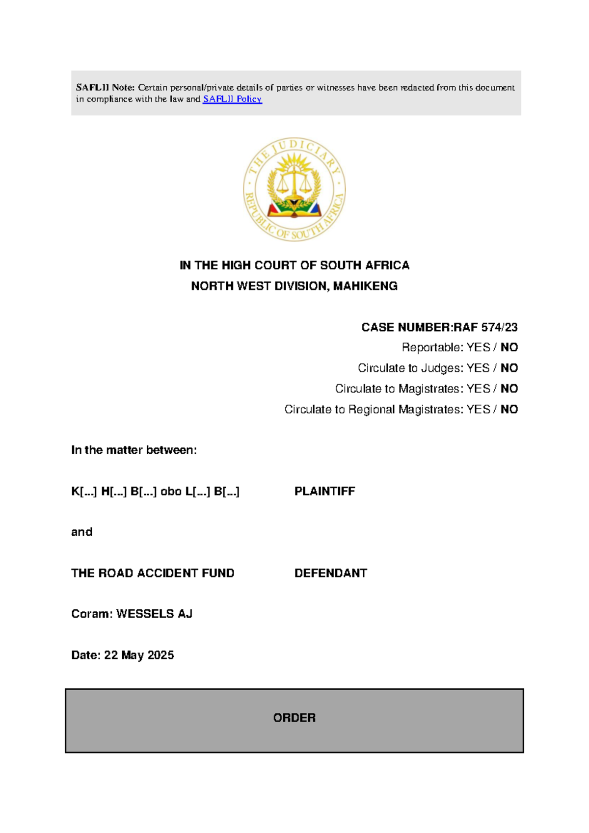 K.K v RAF Case No. 574-23: Court Dismisses Third Special Plea - Studocu