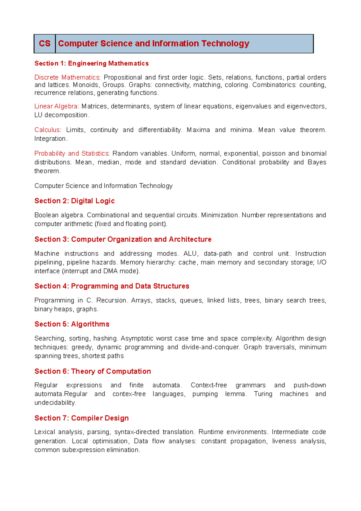 Computer science syllabus - CS Computer Science and Information ...