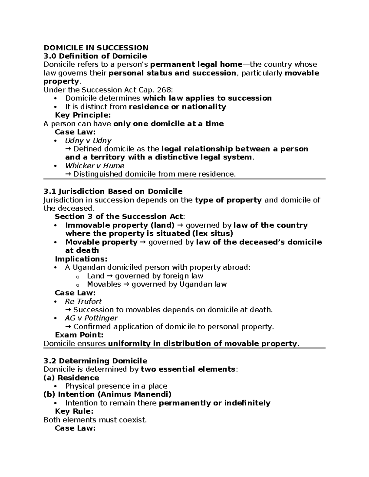 Domicile in Succession: Key Principles and Case Law Analysis - Studocu