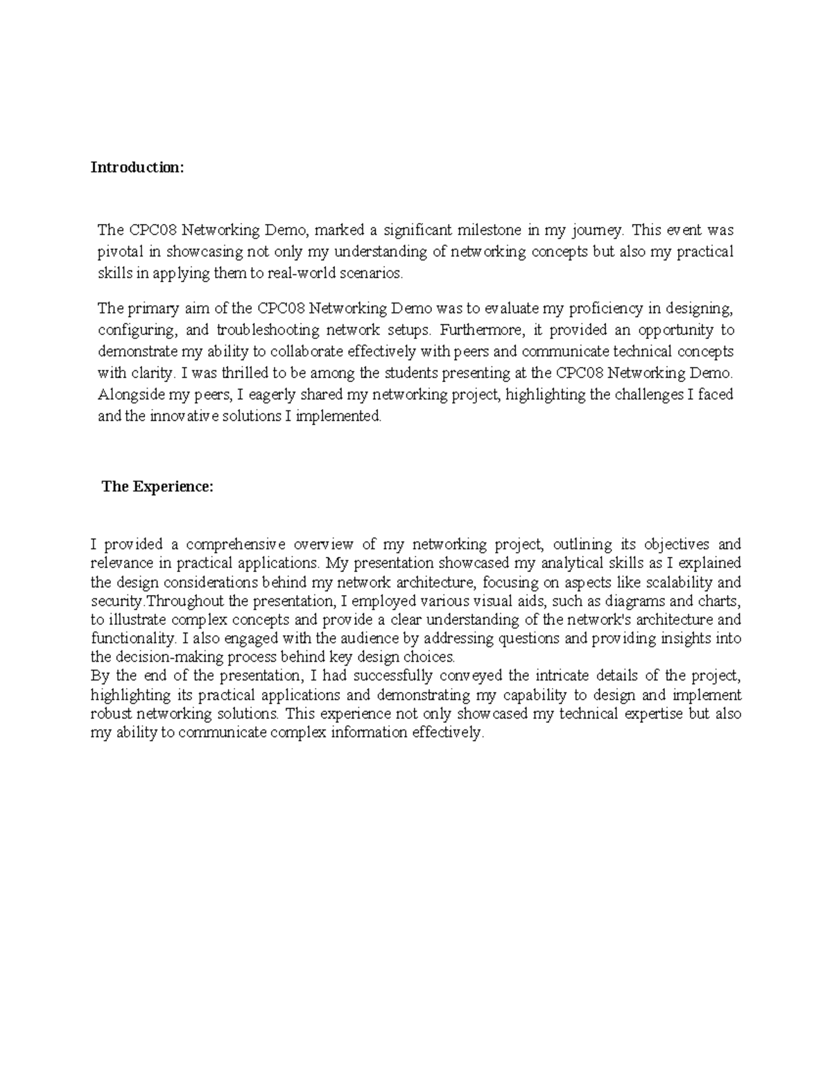 Narrative-Report-Revise - Introduction: The CPC08 Networking Demo ...