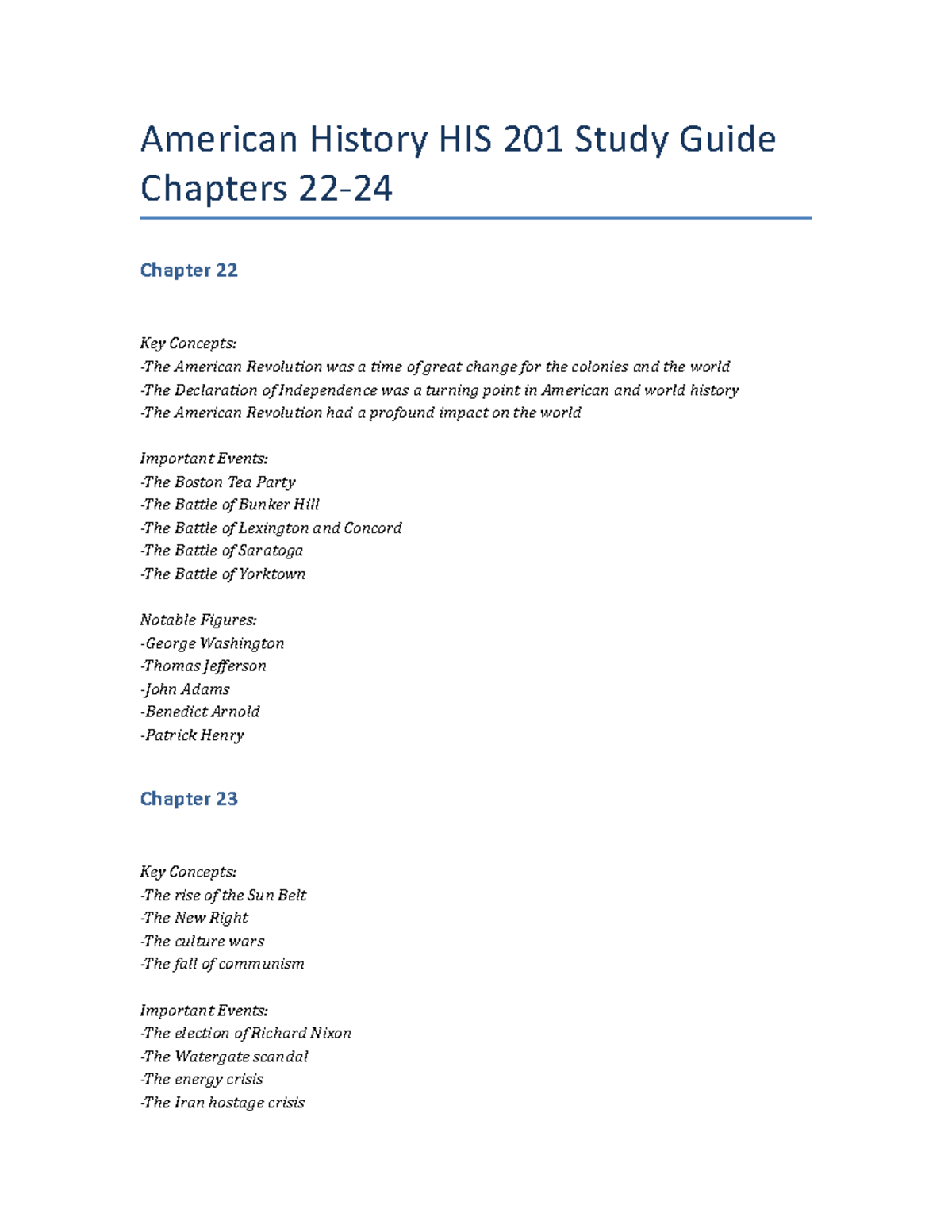 American History HIS 201 Study Guide: Key Concepts from Chapters 22-24 ...