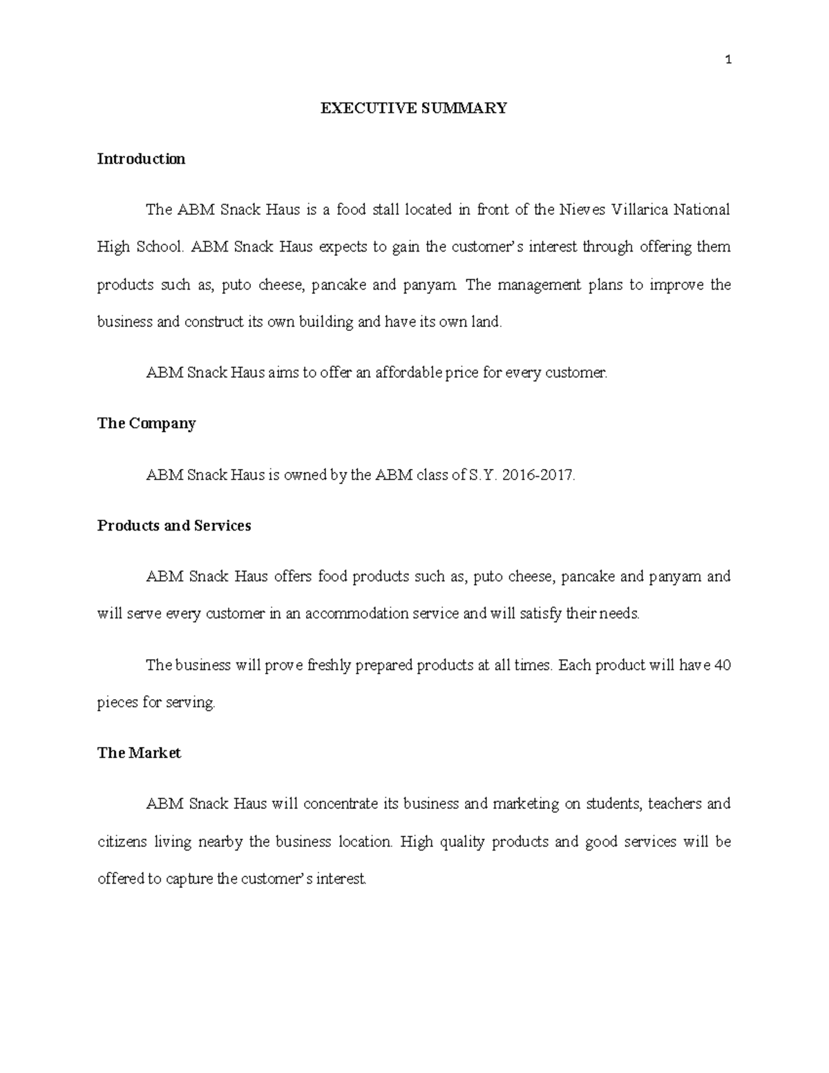 ABM 2016 Final Business Plan for ABM Snack Haus - Studocu