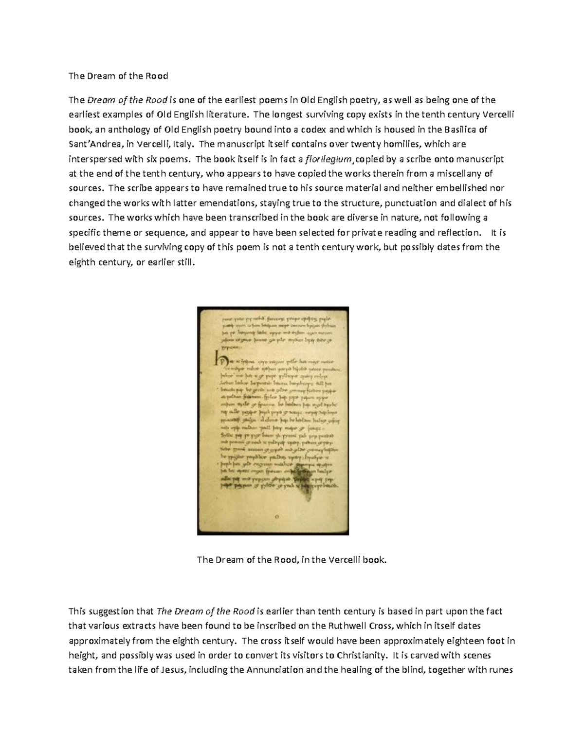 The Dream of the Rood: Historical Context & Significance Analysis - Studocu