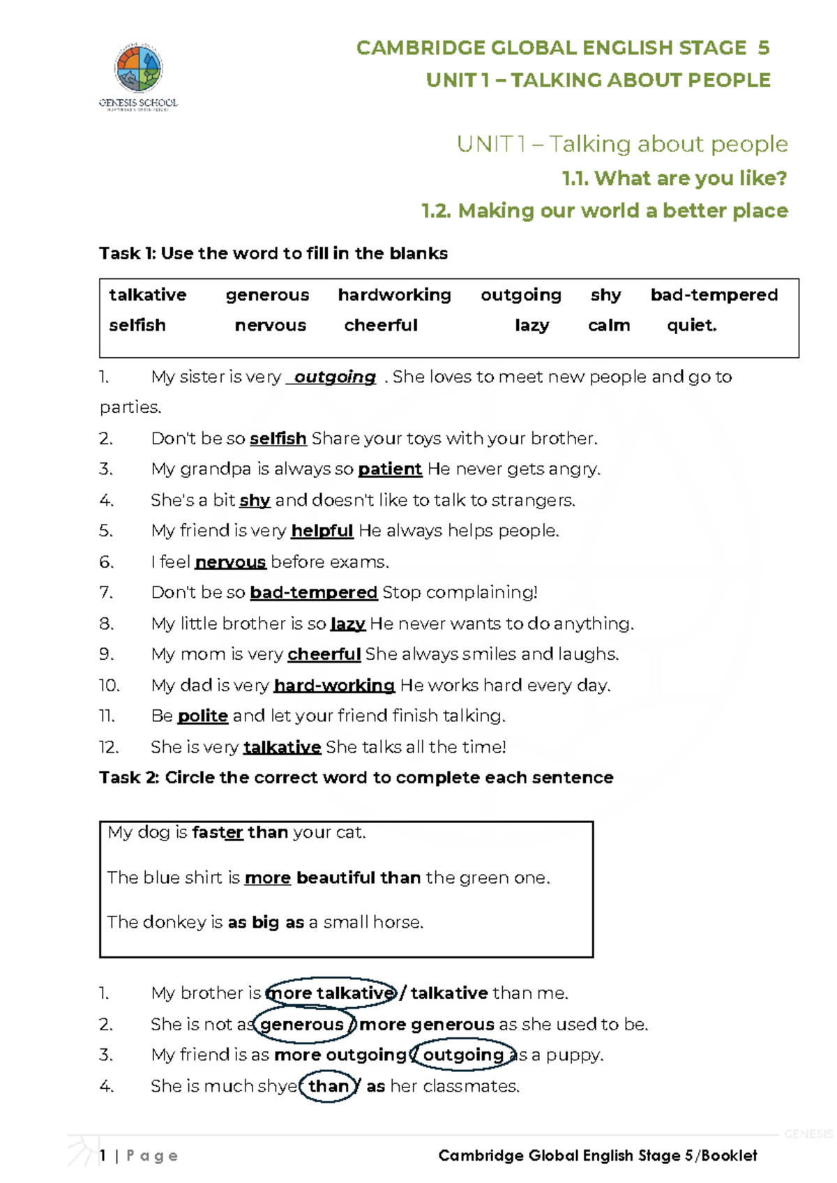 Cambridge Global English Stage 5 Unit 1: Talking About People and ...