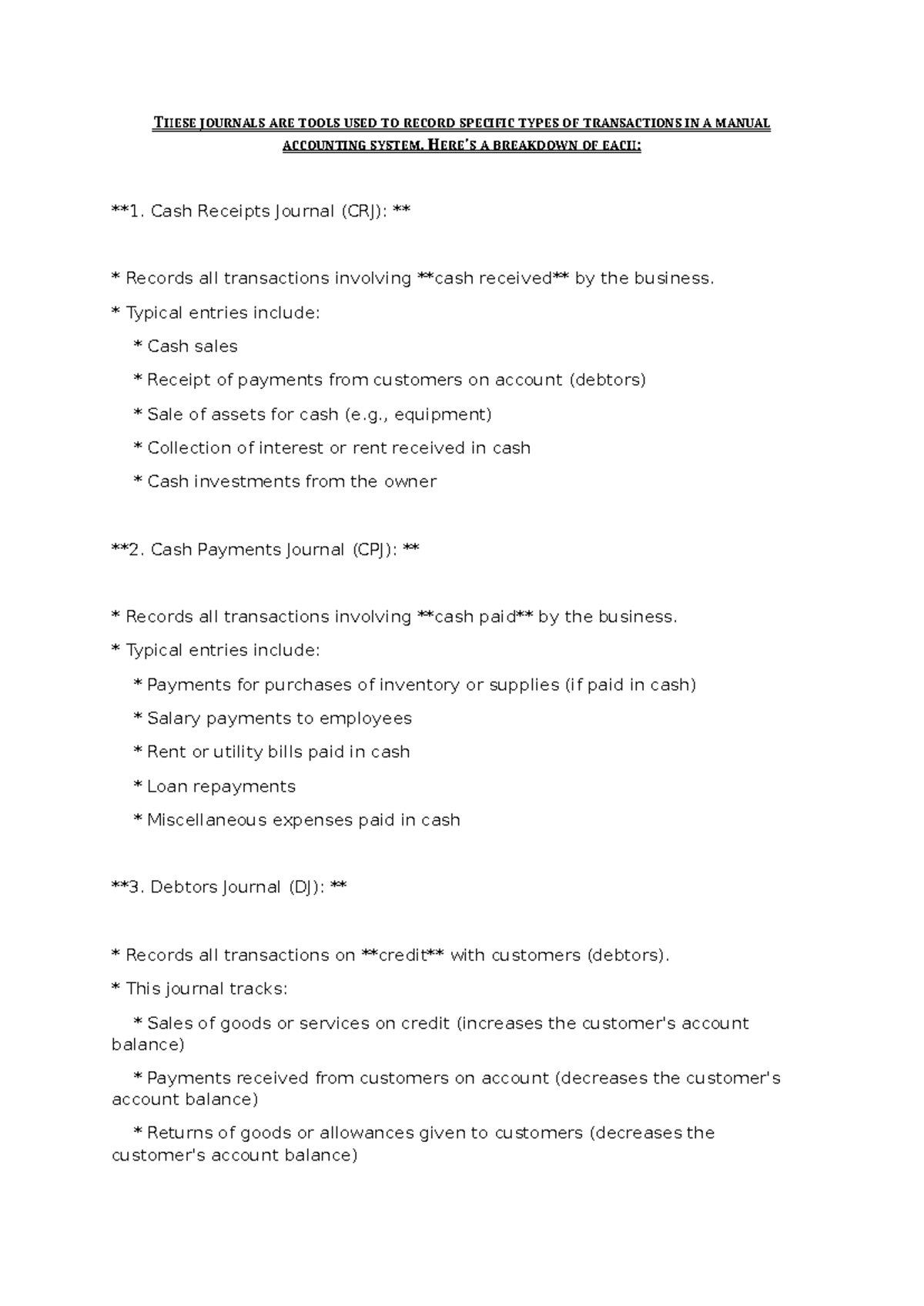 Detailed Overview of Journals: CRJ, CPJ, DJ & DAJ Explained - Studocu