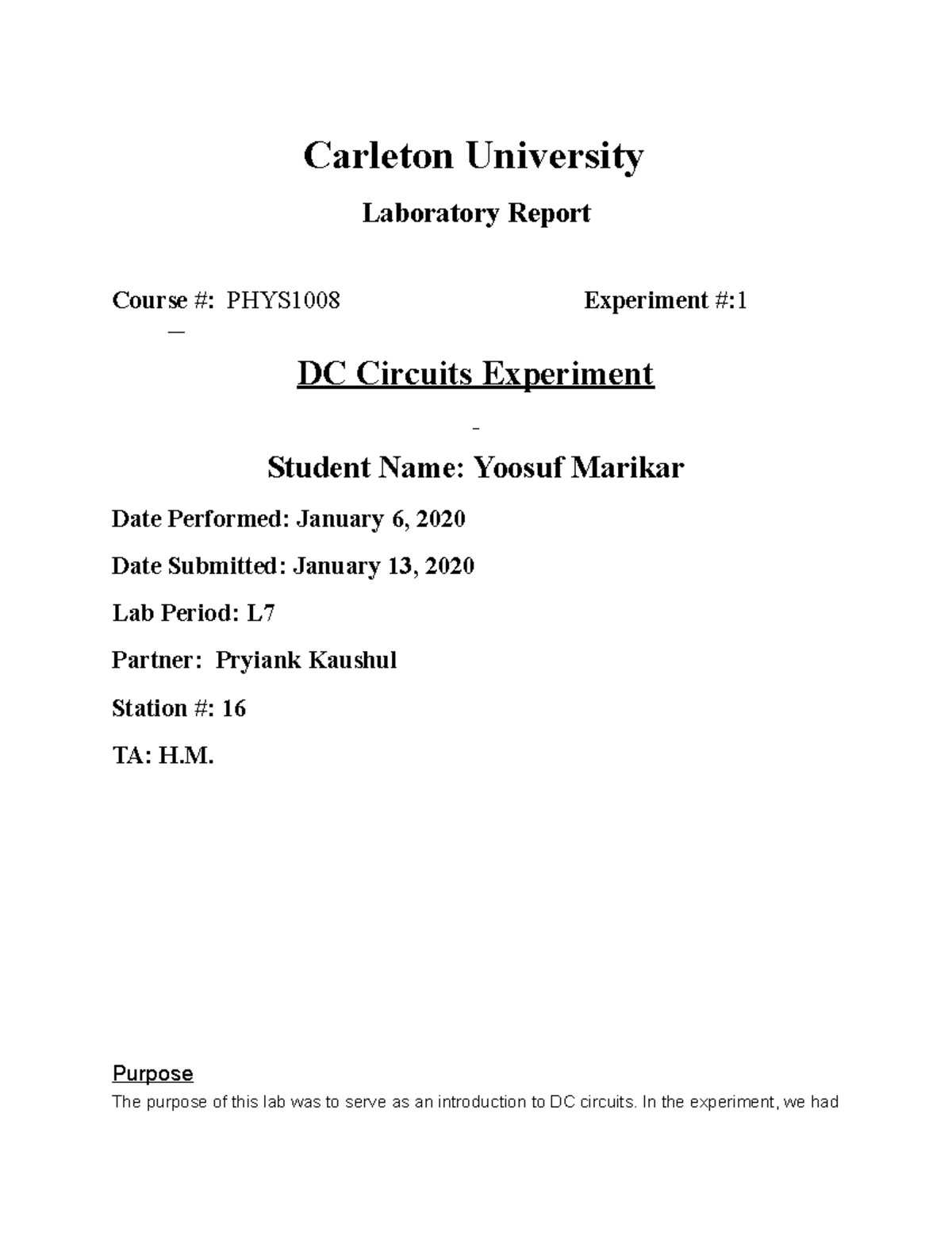 Lab 1 Report: Introduction to DC Circuits (PHYS1008) - Studocu