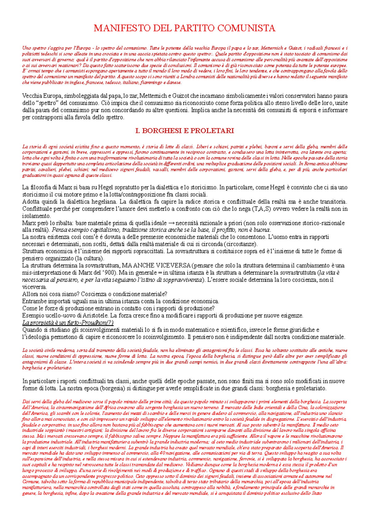 Analisi del Manifesto del Partito Comunista (CORSO: STORIA) - Studocu