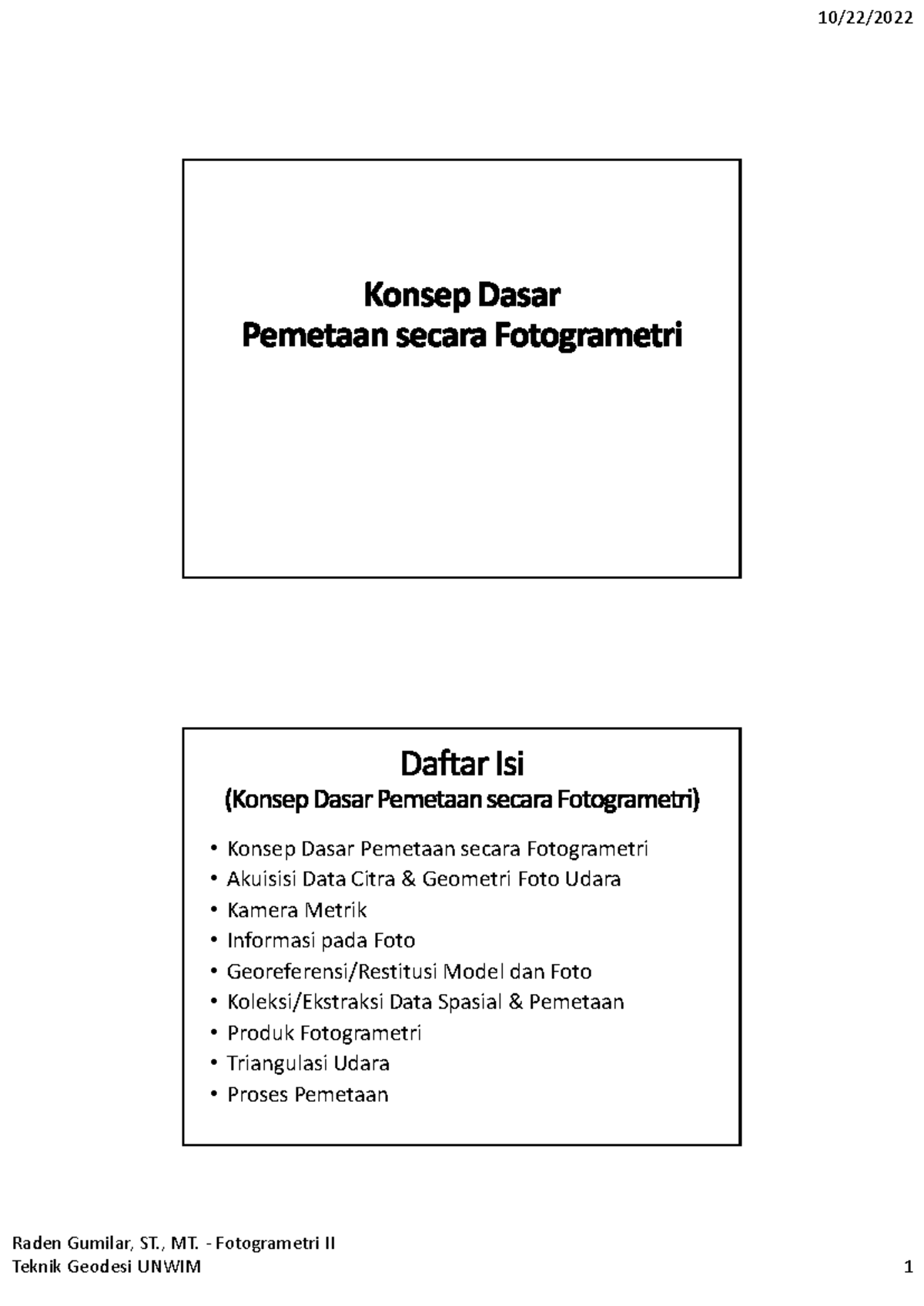 Fotogrametri II: Konsep Dasar Pemetaan dan Akuisisi Data - Studocu