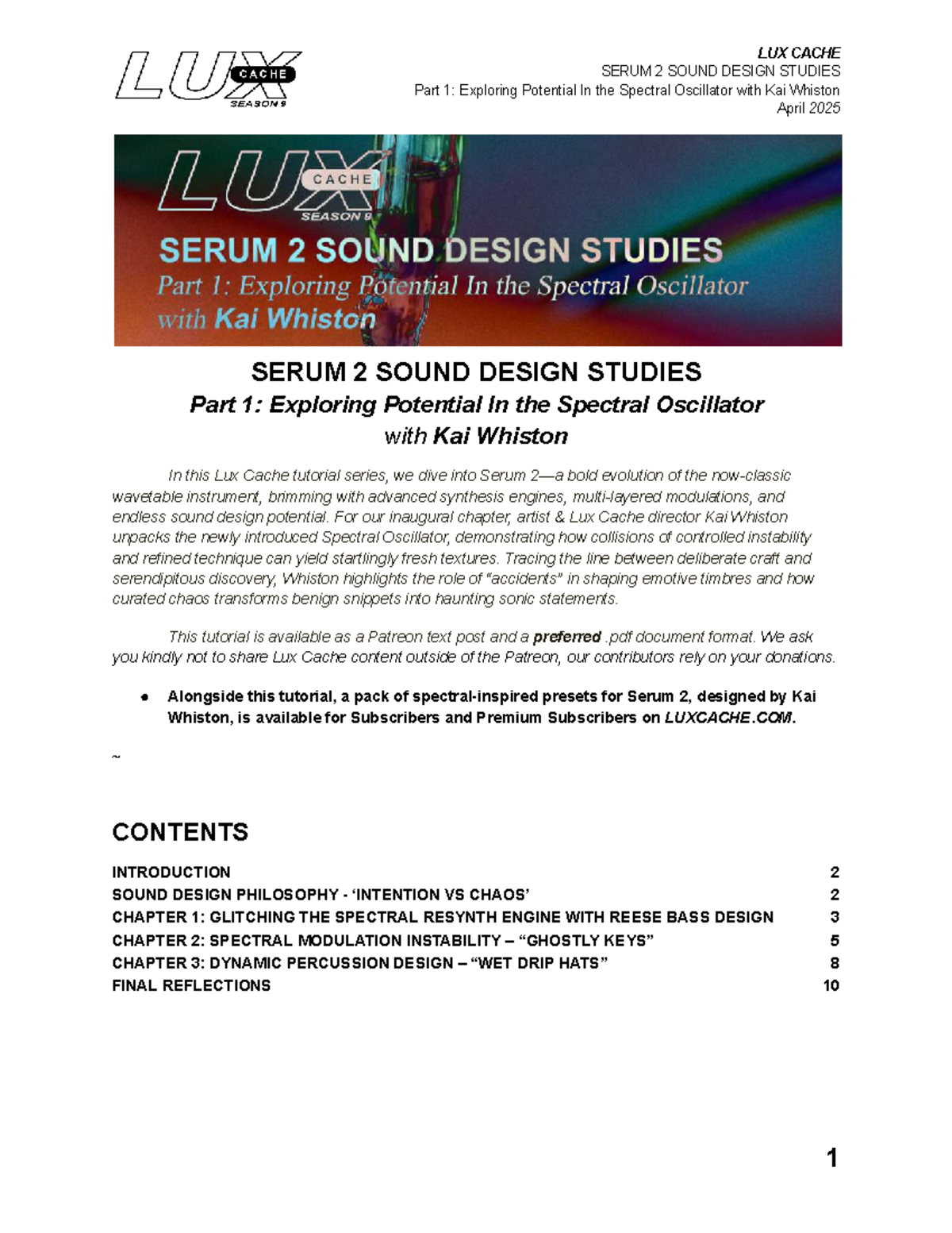 LUX CACHE SERUM 2 SOUND DESIGN STUDIES: Spectral Oscillator Insights ...