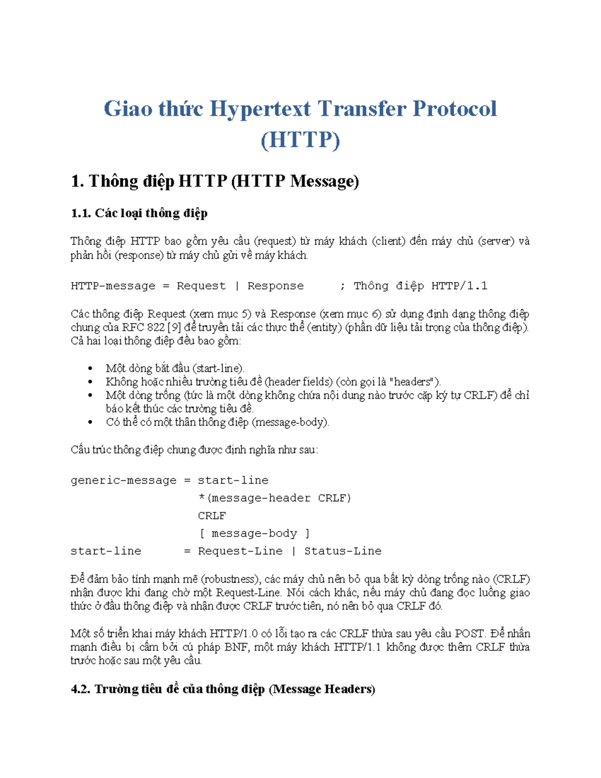 Cấu trúc Thông điệp HTTP (HTTP Message Structure) - Phần 3 - Studocu