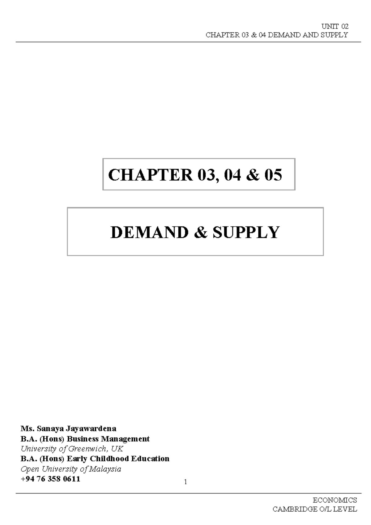 UNIT 02 CHAPTER 03 & 04: DEMAND AND SUPPLY NOTES - Studocu