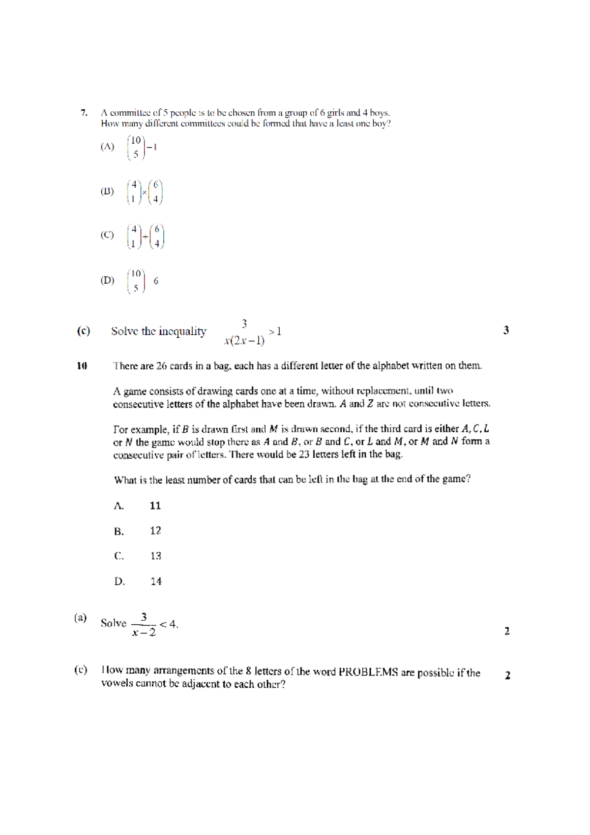 Combinatorics Review - RGPNWRG: Committee Selection & Probability Problems - Studocu