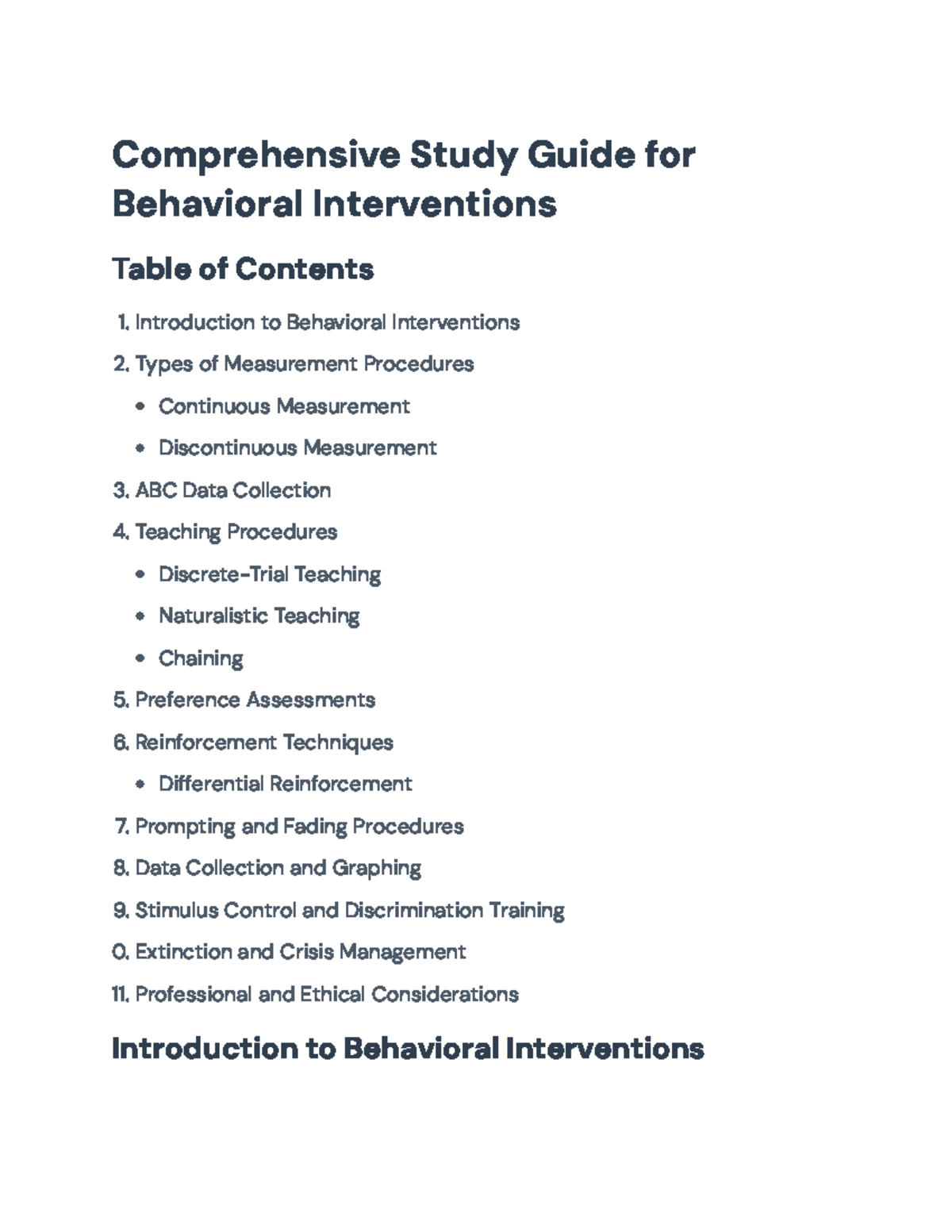Comprehensive Study Guide on Behavioral Interventions: ABA Techniques ...