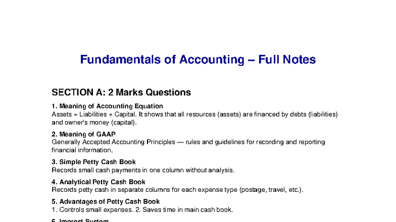 Fundamentals of Accounting Notes (ACC101) - Key Concepts & Definitions ...