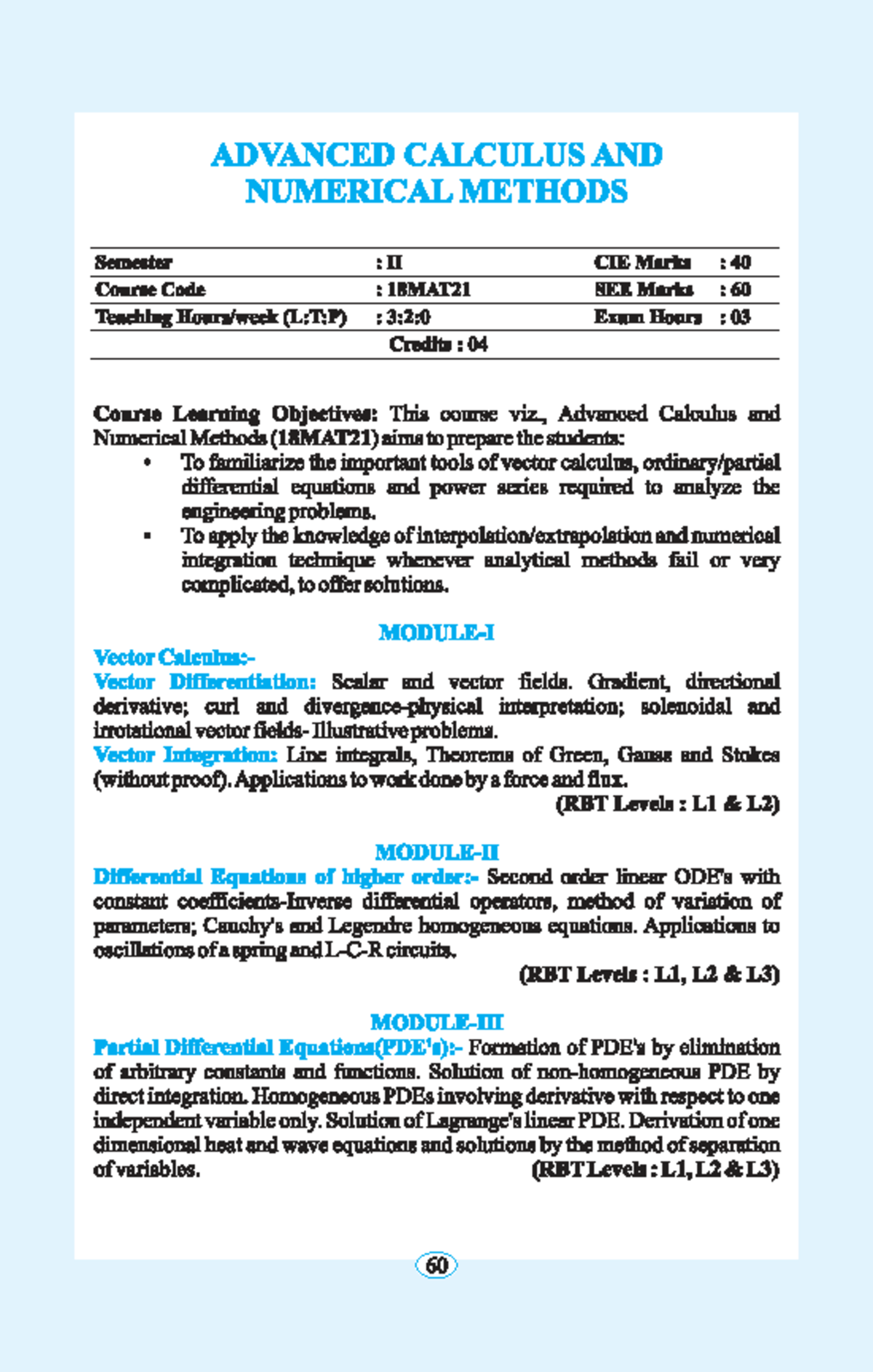 18MAT21 - Advanced Calculus & Numerical Methods Syllabus - Studocu