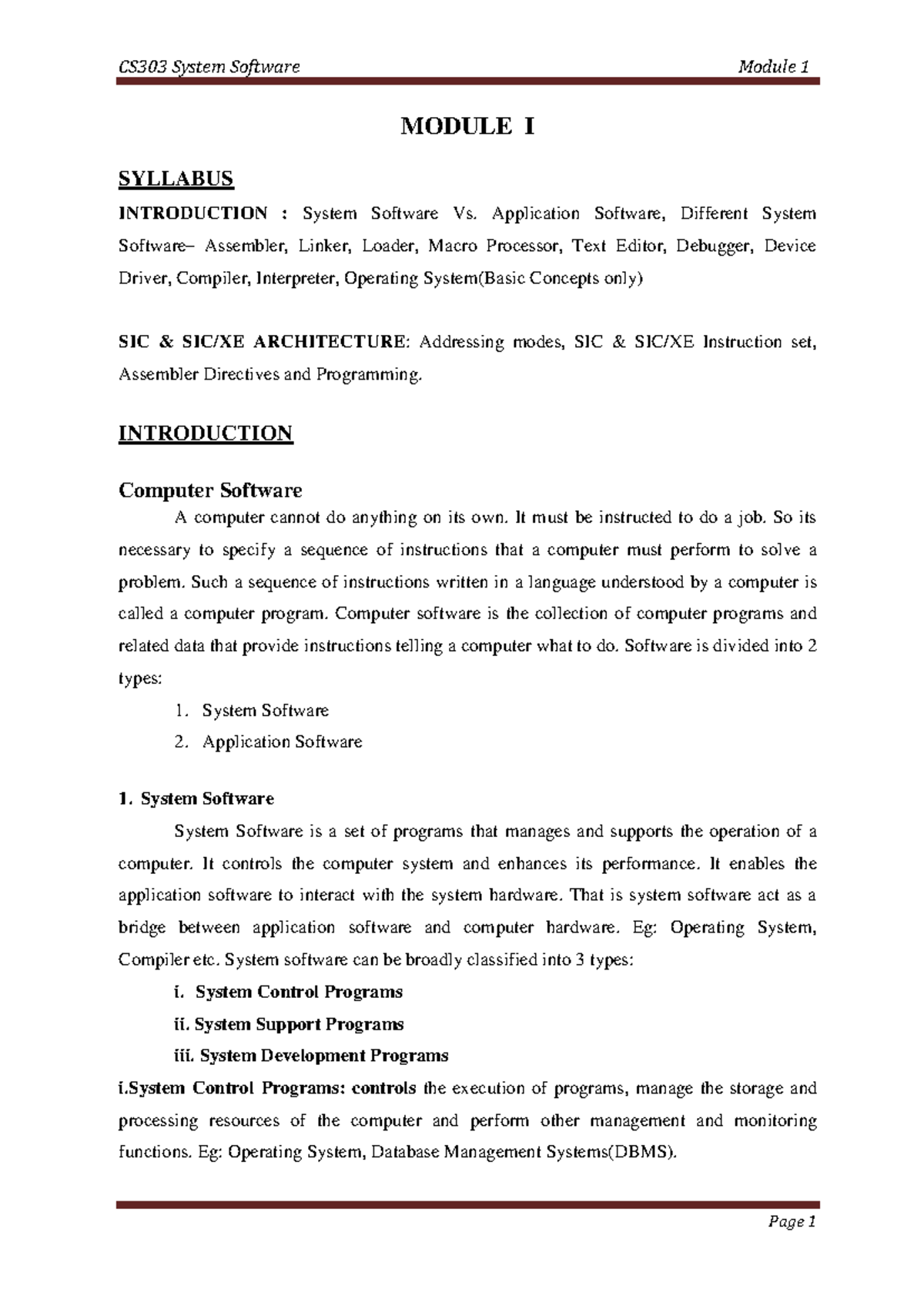 CS303 System Software Module 1: Syllabus & Key Concepts Overview - Studocu