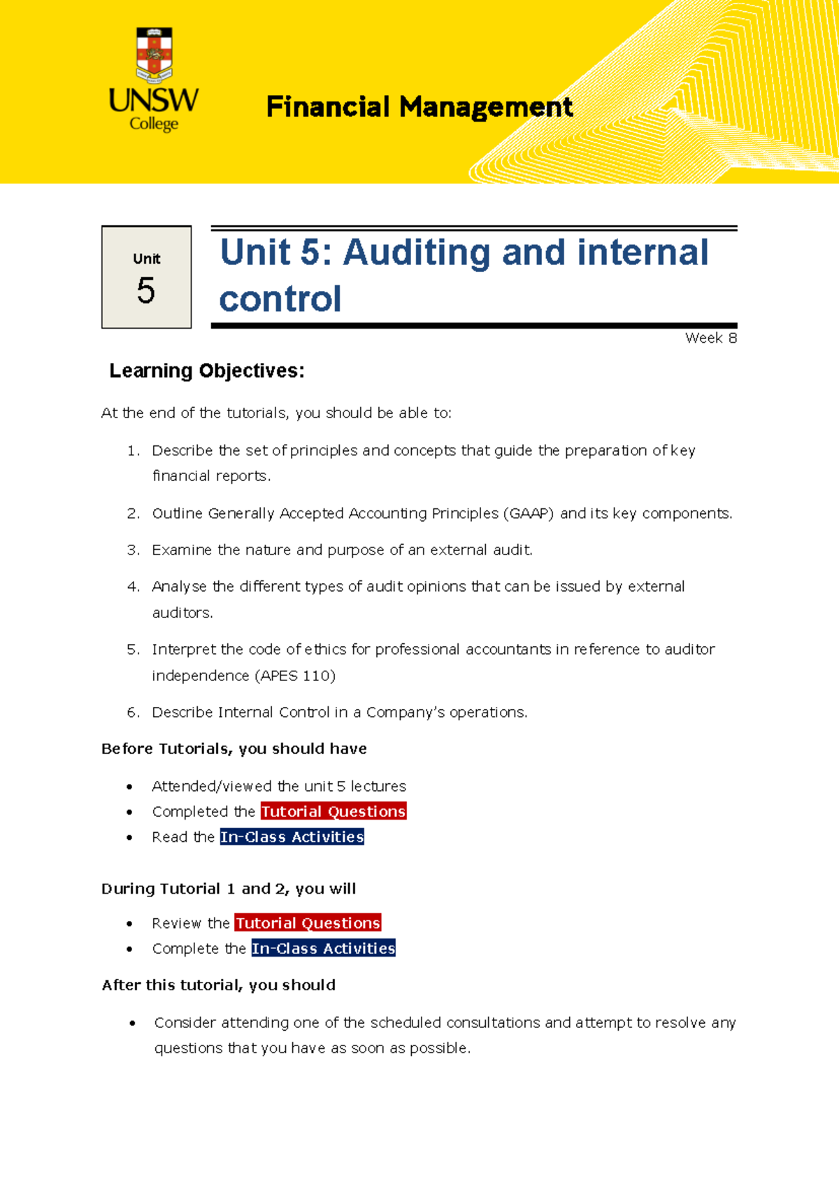 Unit 5 Tutorials - students V2 fillable 2 - Financial Management Unit 5 ...