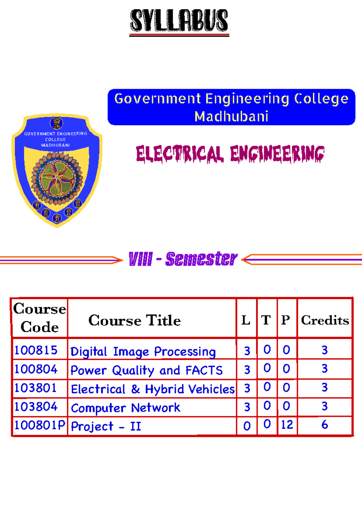 Syllabus for 8th semester courses in electrical engineering - Studocu
