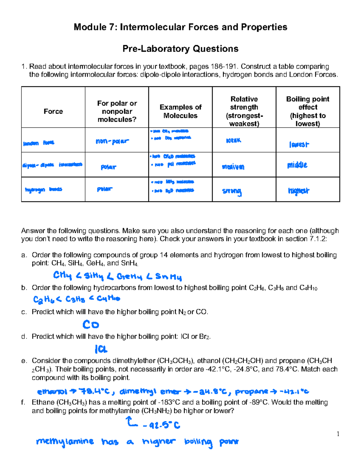 Module 7; Intermolecular Forces and Properties (revised) 2 - 1 Module 7 ...