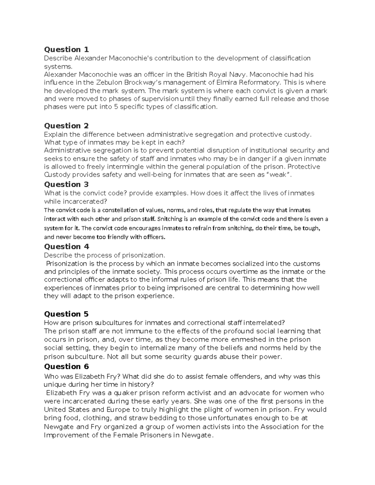 Assignment 31: Analysis of Inmate Classification & Prison Systems - Studocu
