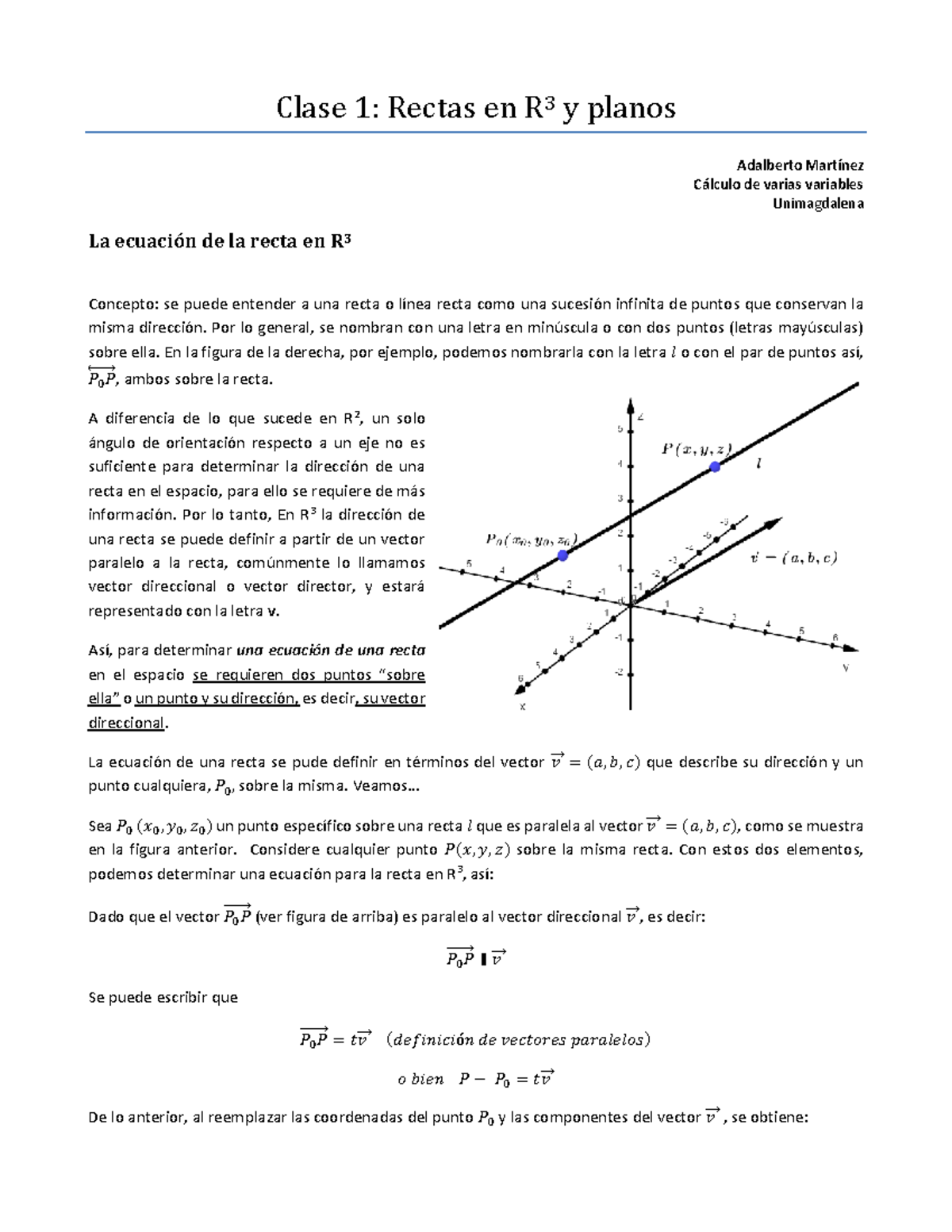 Clase 1: Rectas y Planos en R3 - Cálculo de Varias Variables - Studocu