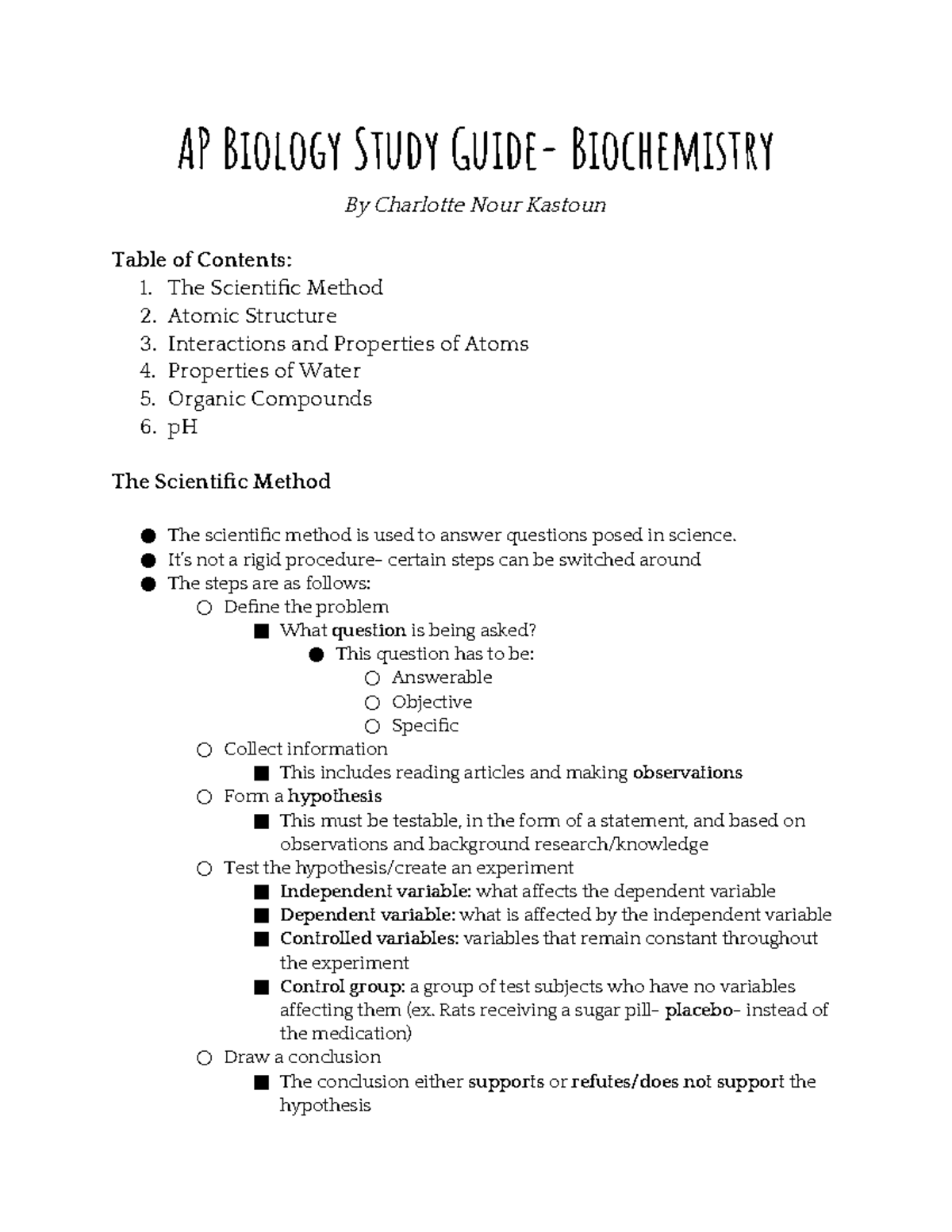AP Biology Study Guide: Key Concepts in Biochemistry - Studocu