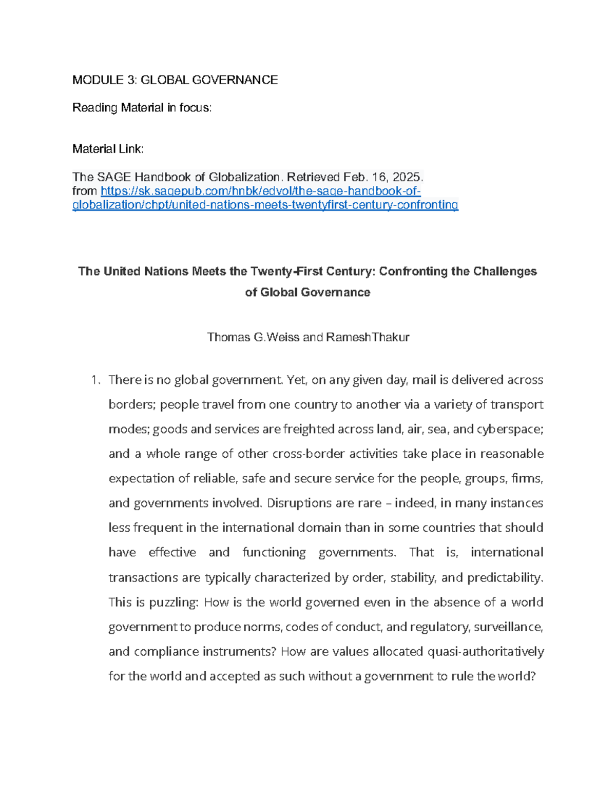 Assignment 1 - Global Governance: Understanding 21st Century Challenges ...