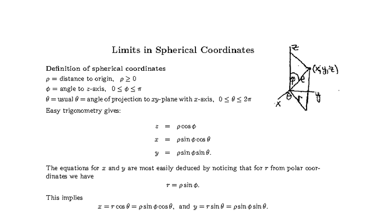 Spherical Coordinates: Limits and Definitions in Calculus - Studocu