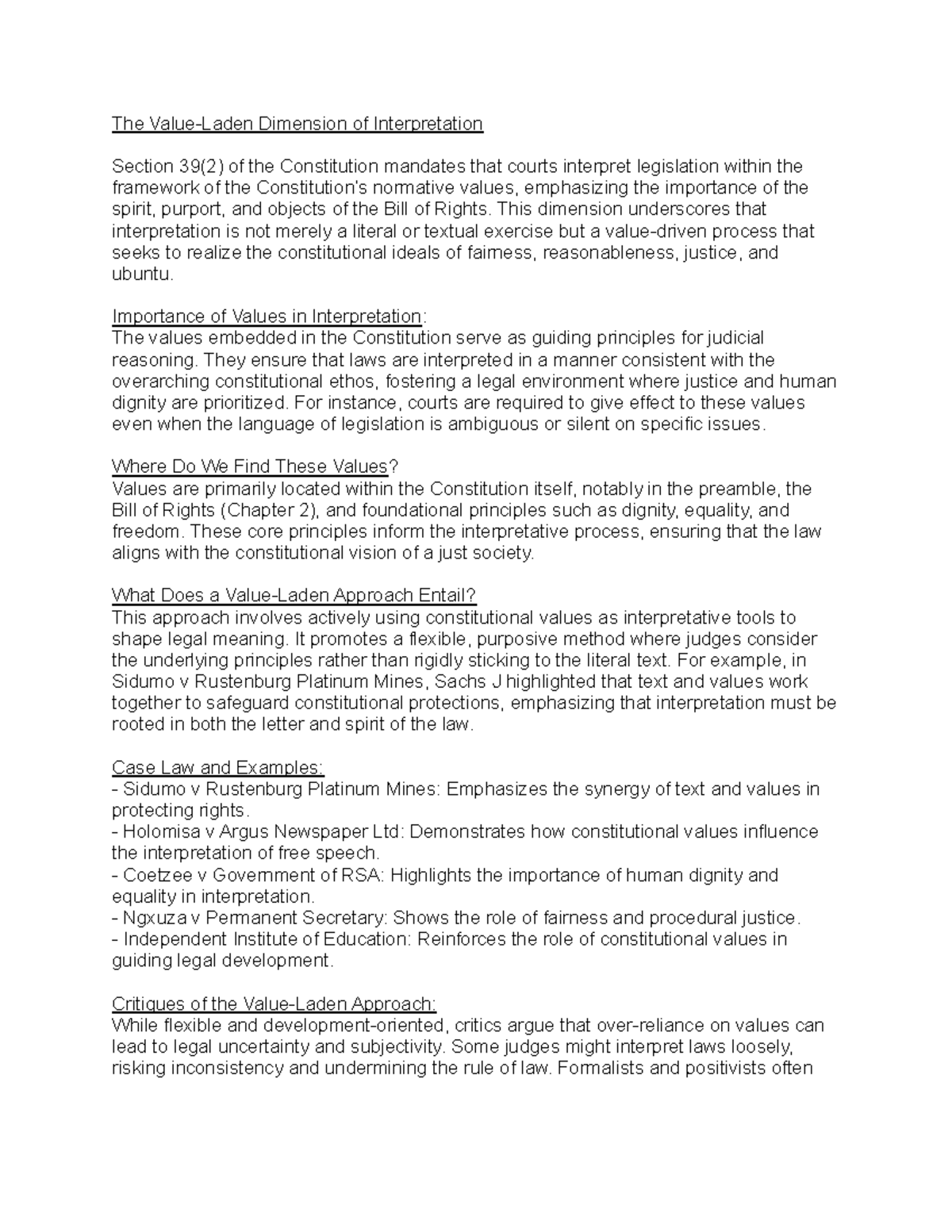 Value-Laden & Historical Dimensions of Legal Interpretation in SA Law ...