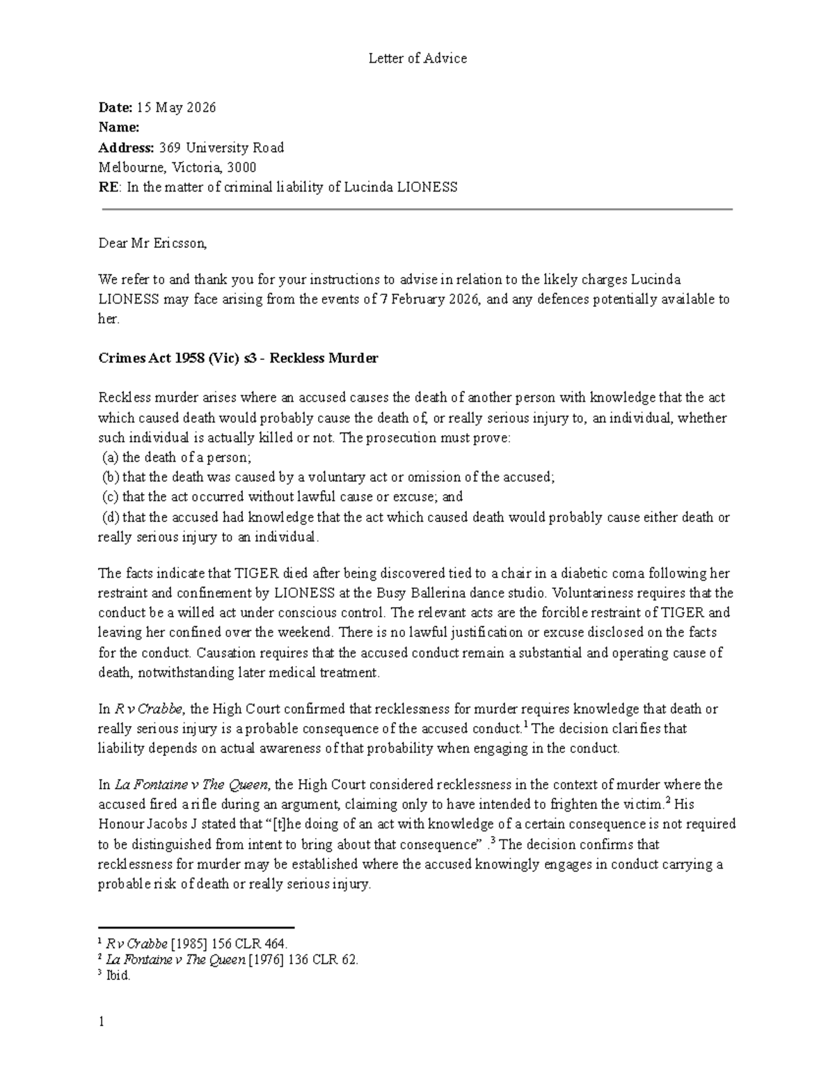 Legal Analysis of Criminal Liability: Lucinda LIONESS Case (2026) - Studocu